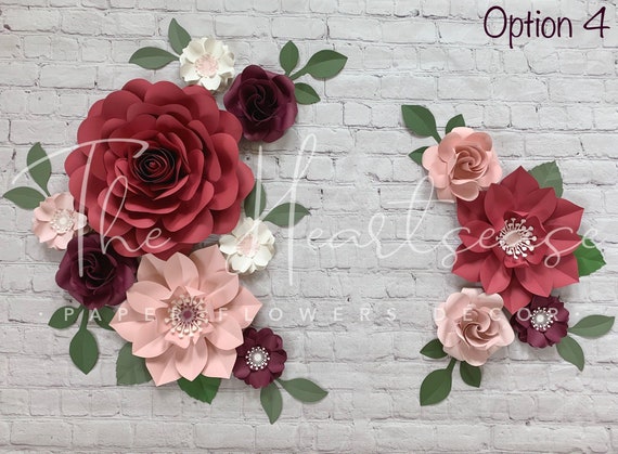 Burgundy and Blush Paper Flowers Decor Set of 12 Paper | Etsy