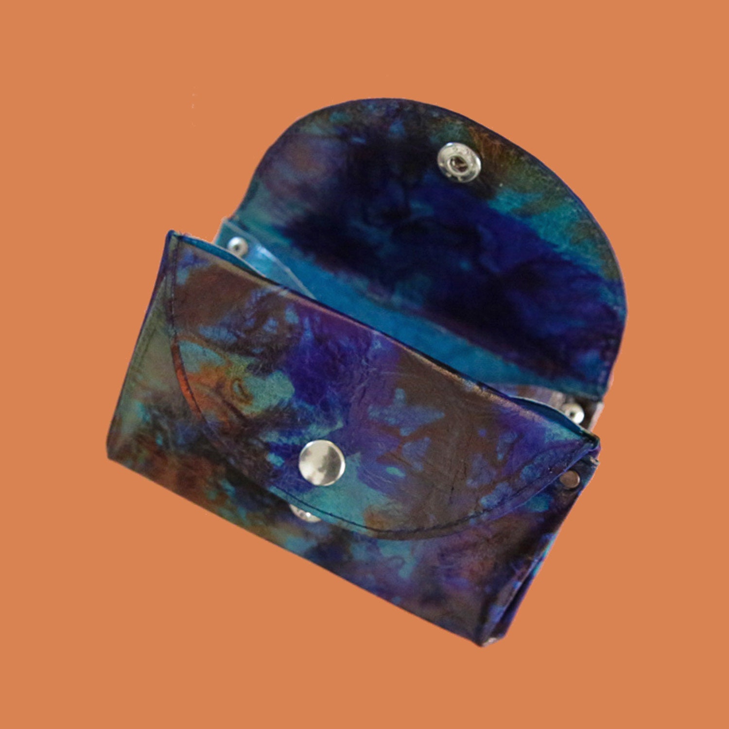 Turquoise, Orange & Indigo Tie Dye Double Pocket Leather Coin Purse - Etsy