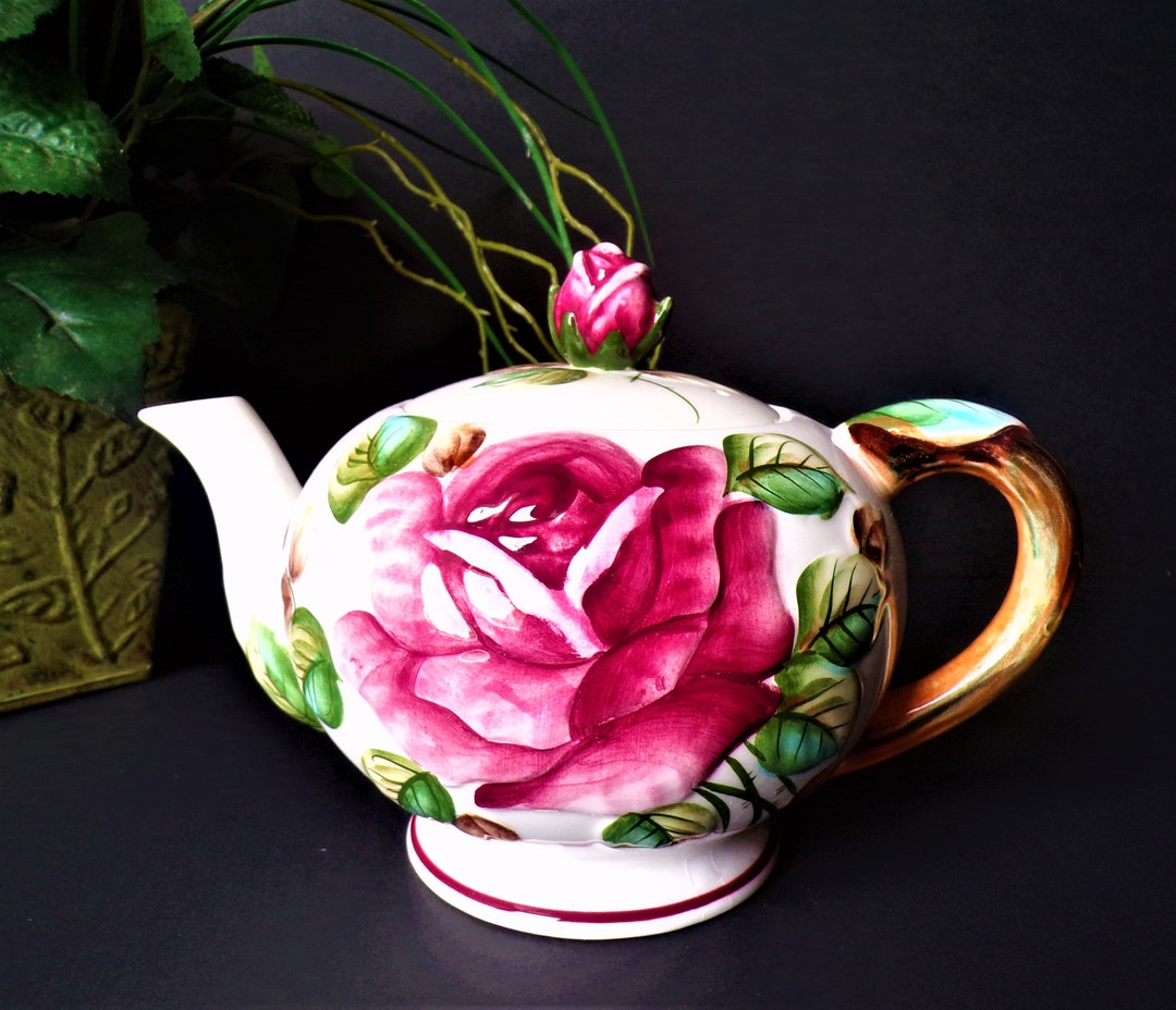 Lefton Americana Large Pink Rose Teapot and Lid - Etsy
