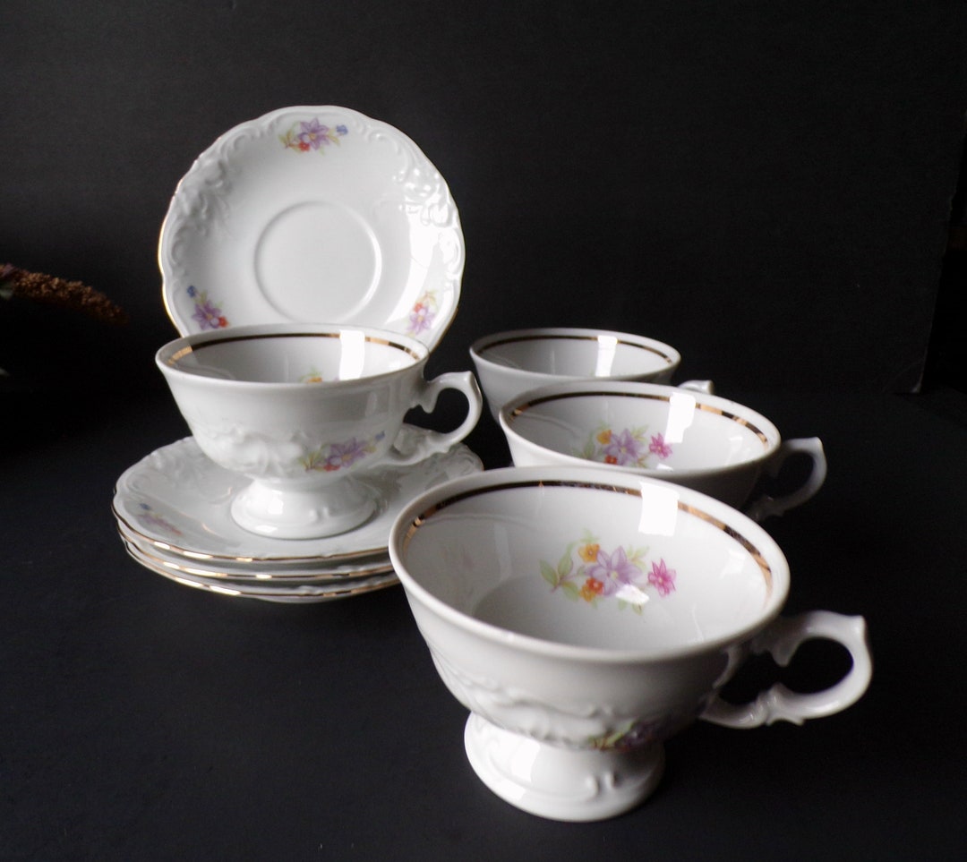Vintage Royal Kent China Multicolor Flowers Embossed Cup and Saucer Set ...