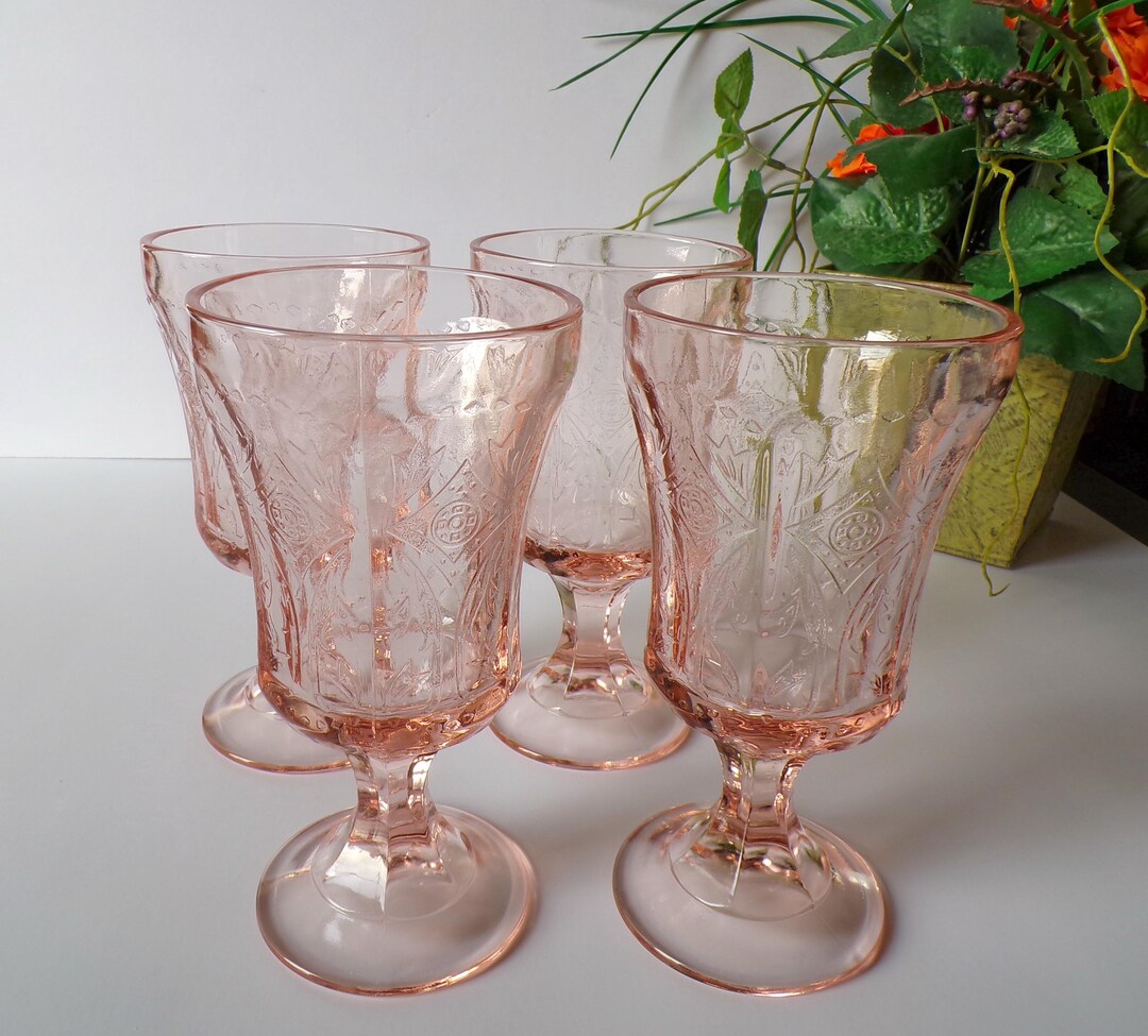 Vintage Indiana Glass Pink Recollection Water Goblets Set of 4 - Etsy