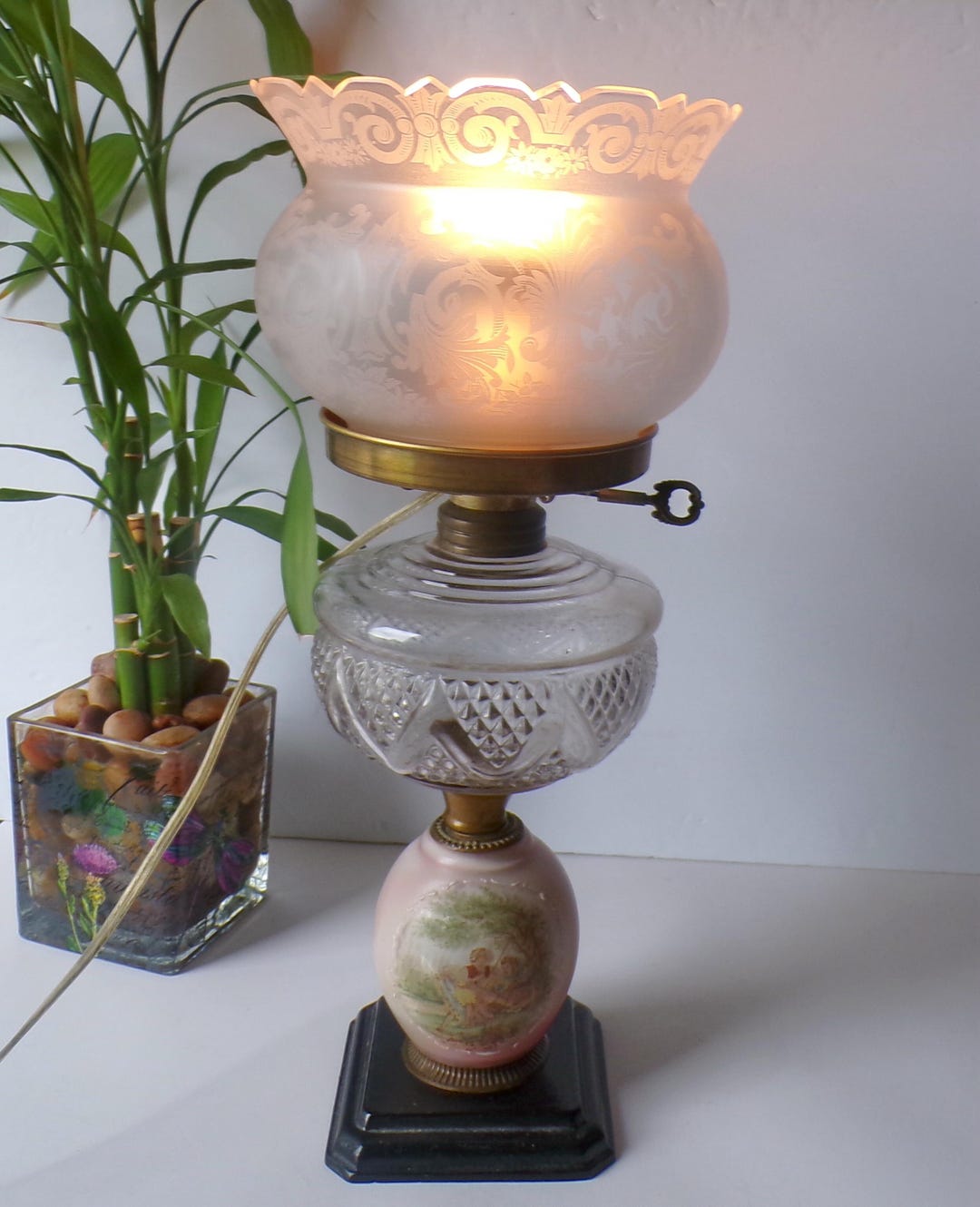 Antique Ornate Victorian Acid-etched With Figural Electrified Table ...