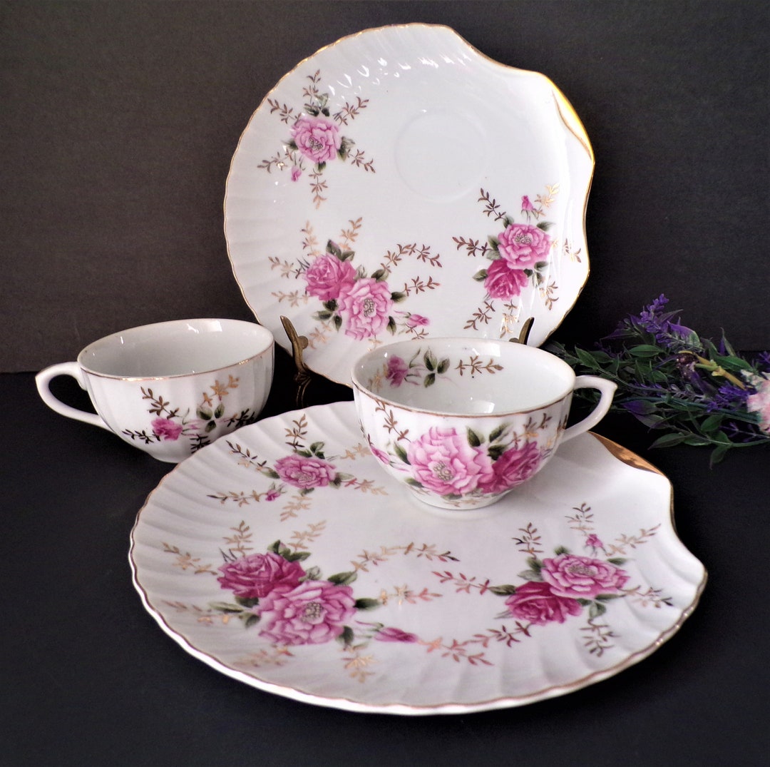 Vintage Yamaka China Made in Japan Snack Plate and Cup Set Pink Roses ...