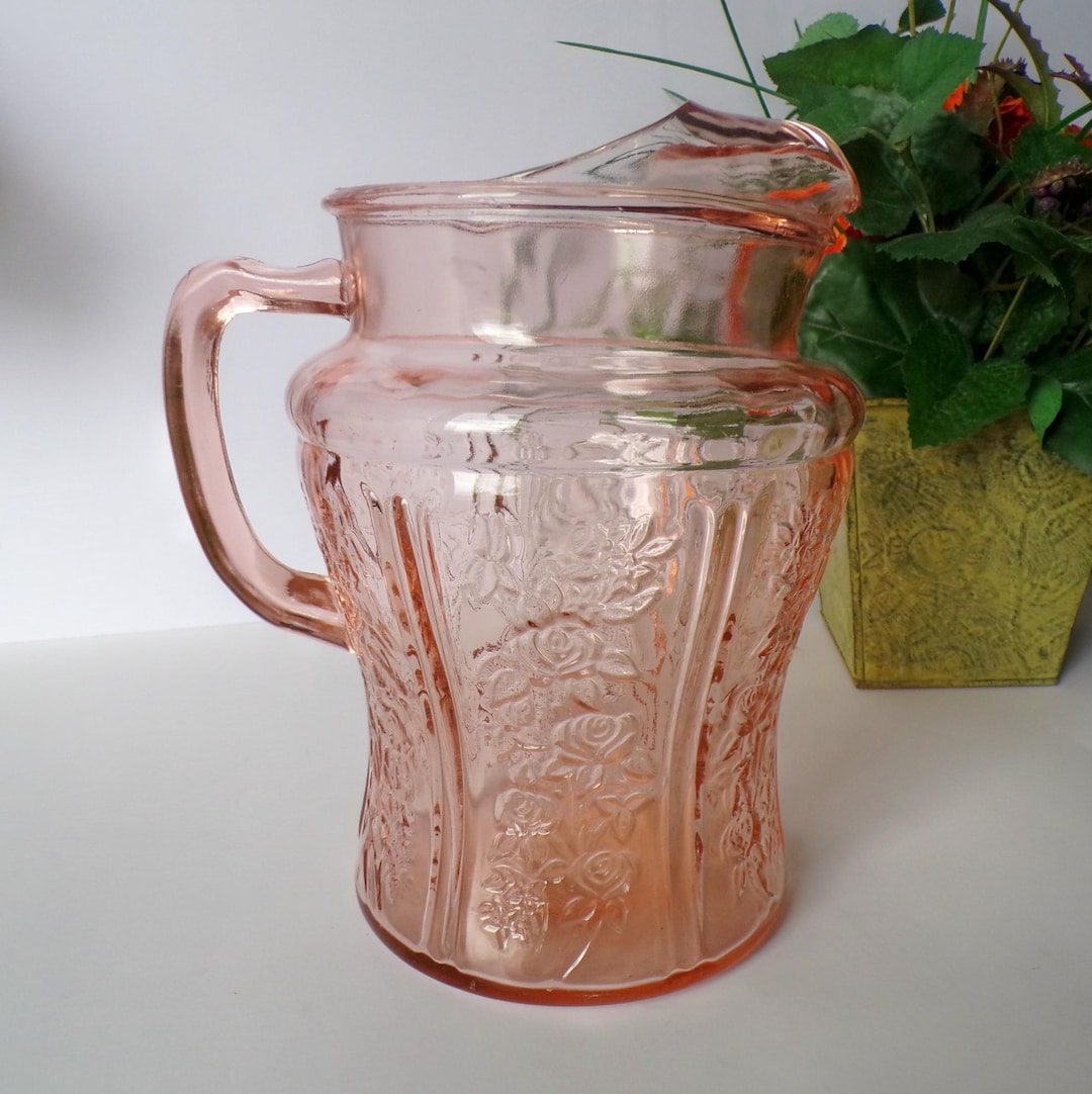 Federal Glass Pink Sharon Aka Cabbage Rose 80 Oz Ice Lip Pitcher - Etsy