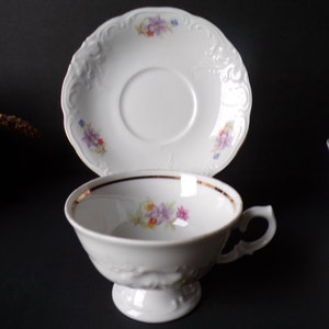Vintage Royal Kent China Multicolor Flowers Embossed Cup and Saucer Set ...