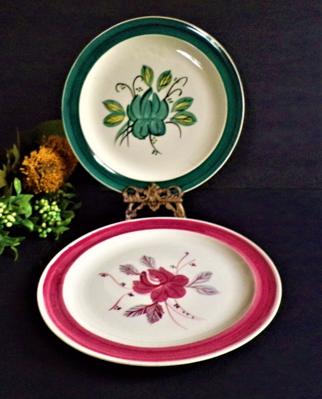 2 Vintage Handpainted Blue Ridge Southern Pottery Roaeanna Salad Plates ...