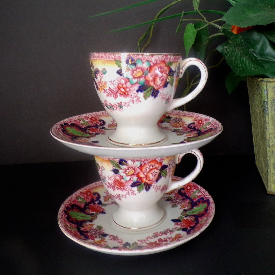 John Maddock and Sons Royal Vitreous Marlborough Footed Demi Cups and ...