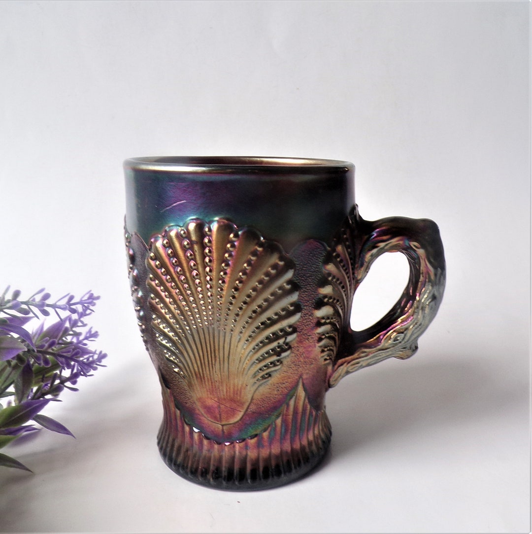 Dugan Beaded Shell Carnival Glass Handled Mug SKUE#2 - Etsy