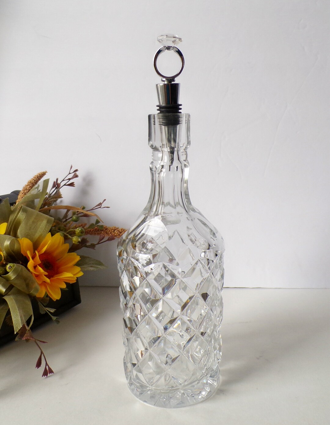 Vintage Clear Glass Diamond Pattern Whiskey Bottle/decanter With ...