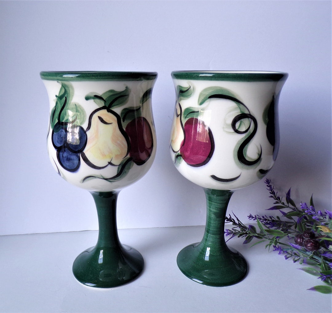 Vintage Hand Painted Ceramic Goblets Signed by Artist Set of 2 - Etsy