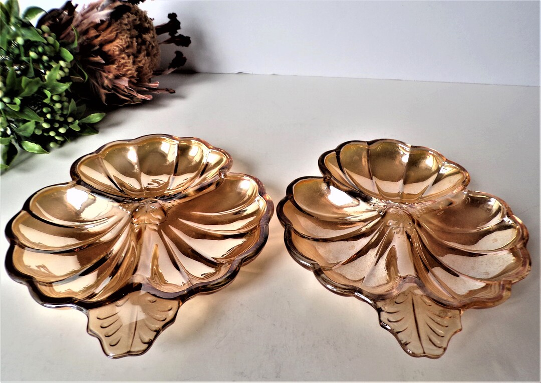 Set of 2 Iridescent Marigold Carnival Leaf Shape Candy/relish Dishes - Etsy