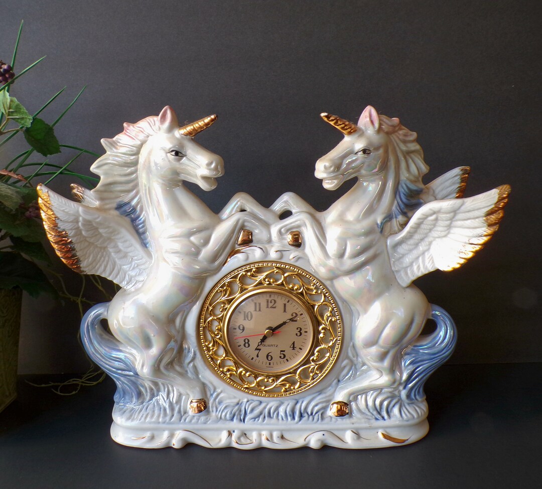 Vintage Large Double Unicorn Porcelain Clock/figurine - Etsy