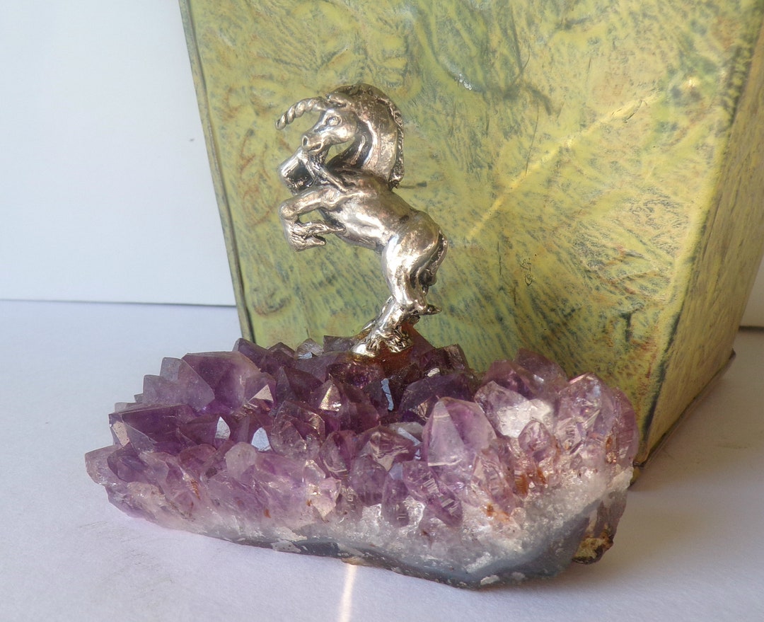 Metal Unicorn on Amethyst Pedestal - Etsy