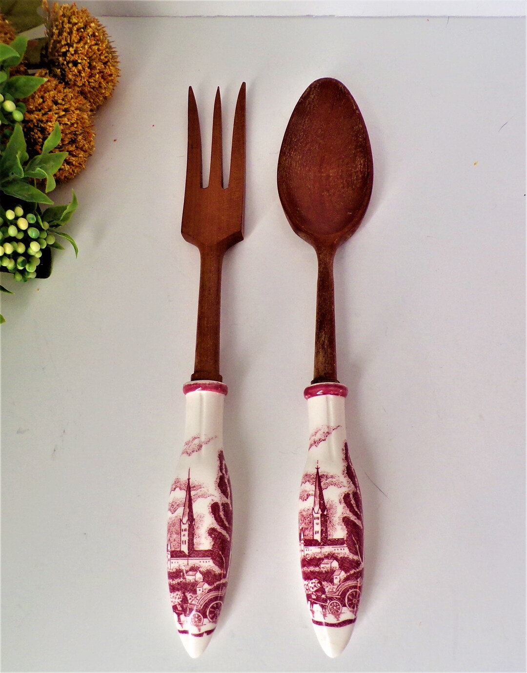 Vintage Restaurant Ware Buffalo China Salad Fork and Spoon Raspberry ...