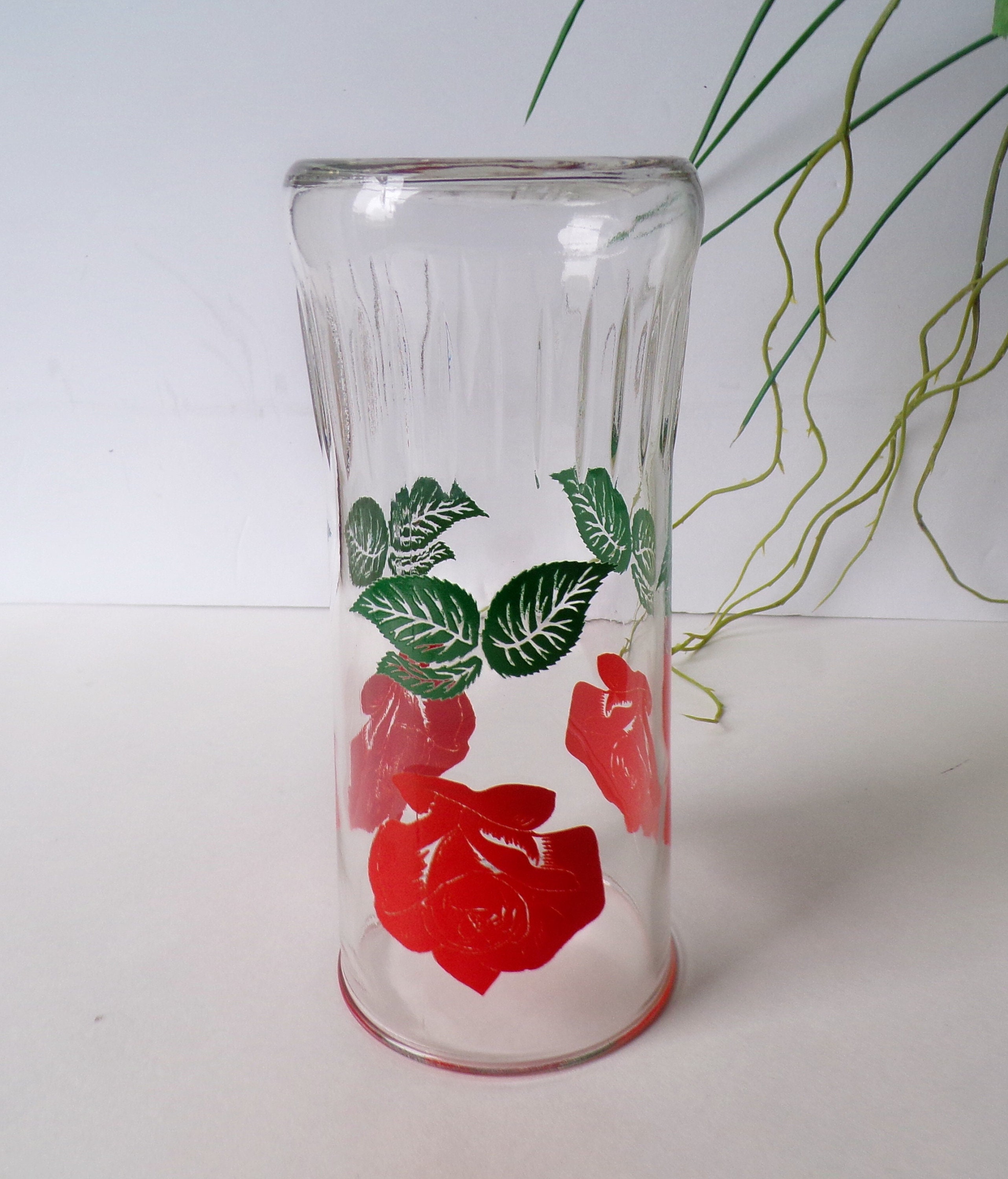 Vintage Anchor Hocking Red Rose With Green Leaves Set of 2 - Etsy