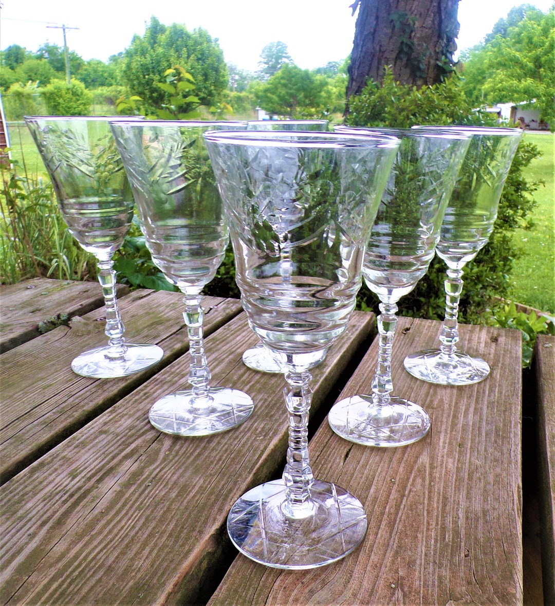 Vintage Rock Sharpe Arctic Rose Water Goblets - Libbey Stemware, Set of ...
