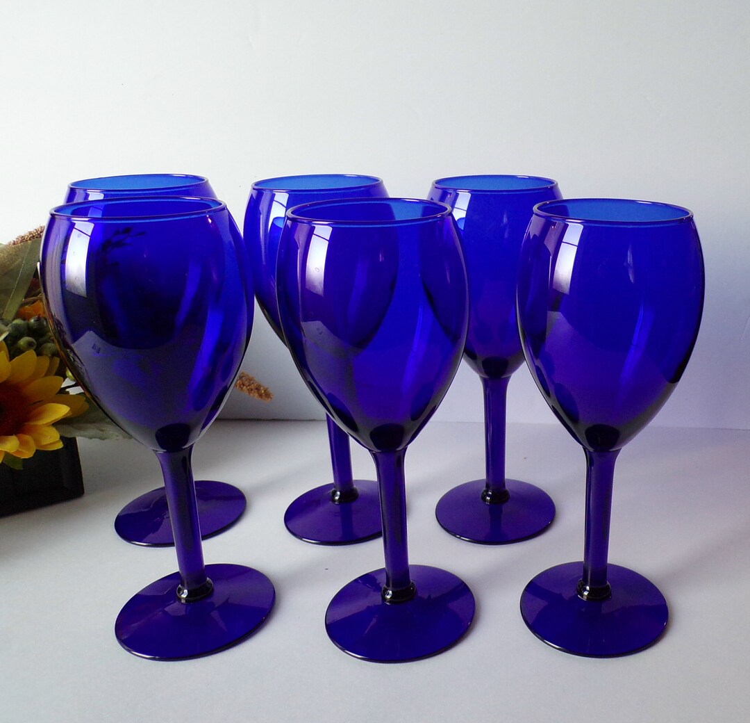 Vintage Libbey Glass Cobalt Stemmed Water Glass Set of 6 - Etsy