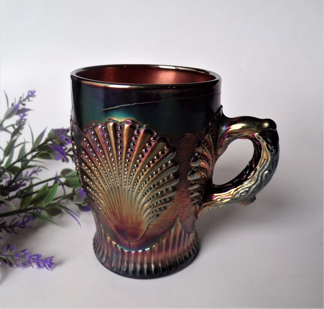 Dugan Beaded Shell Carnival Glass Handled Mug SKUE#4 - Etsy
