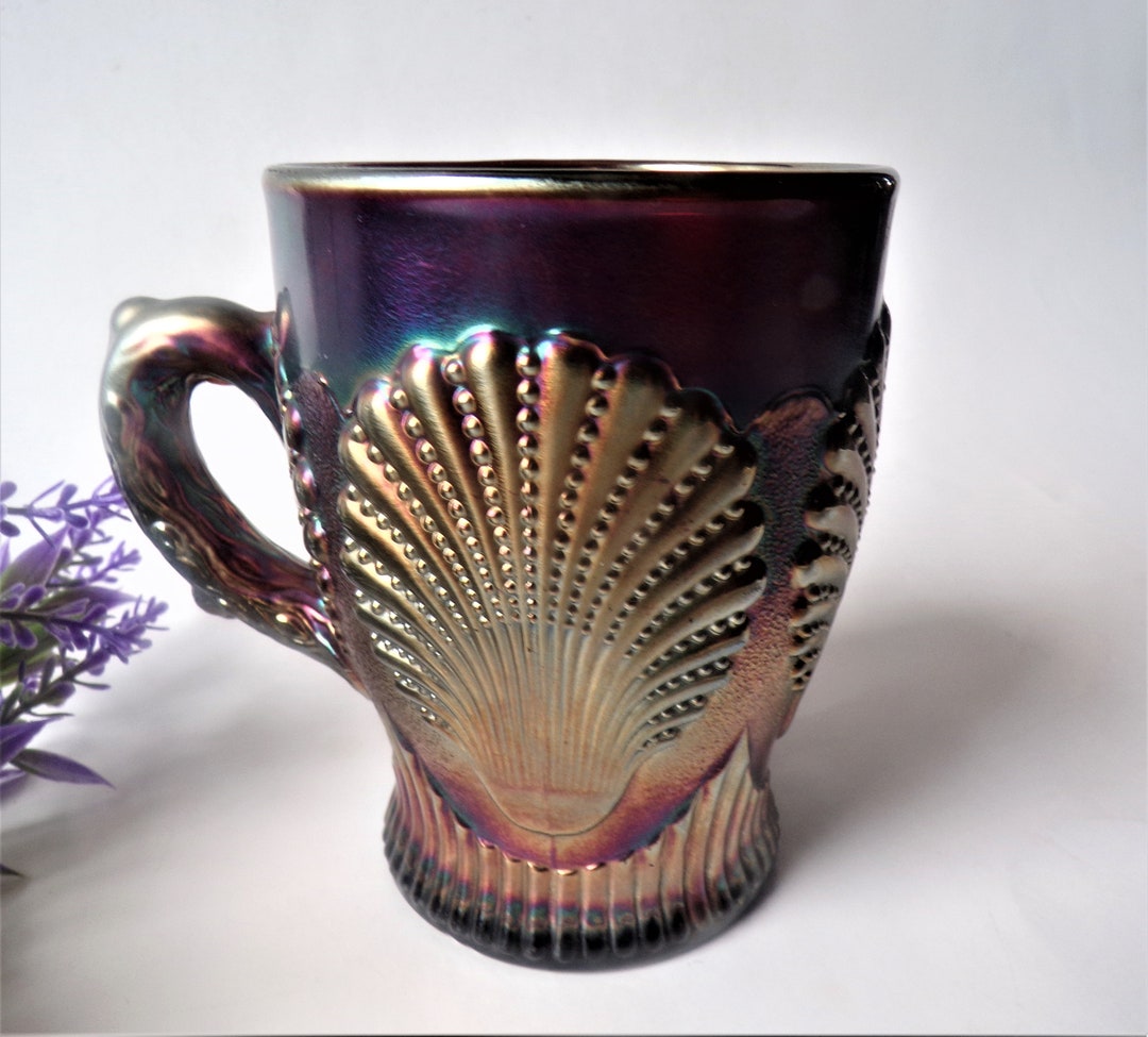 Dugan Beaded Shell Carnival Glass Handled Mug SKUE#2 - Etsy