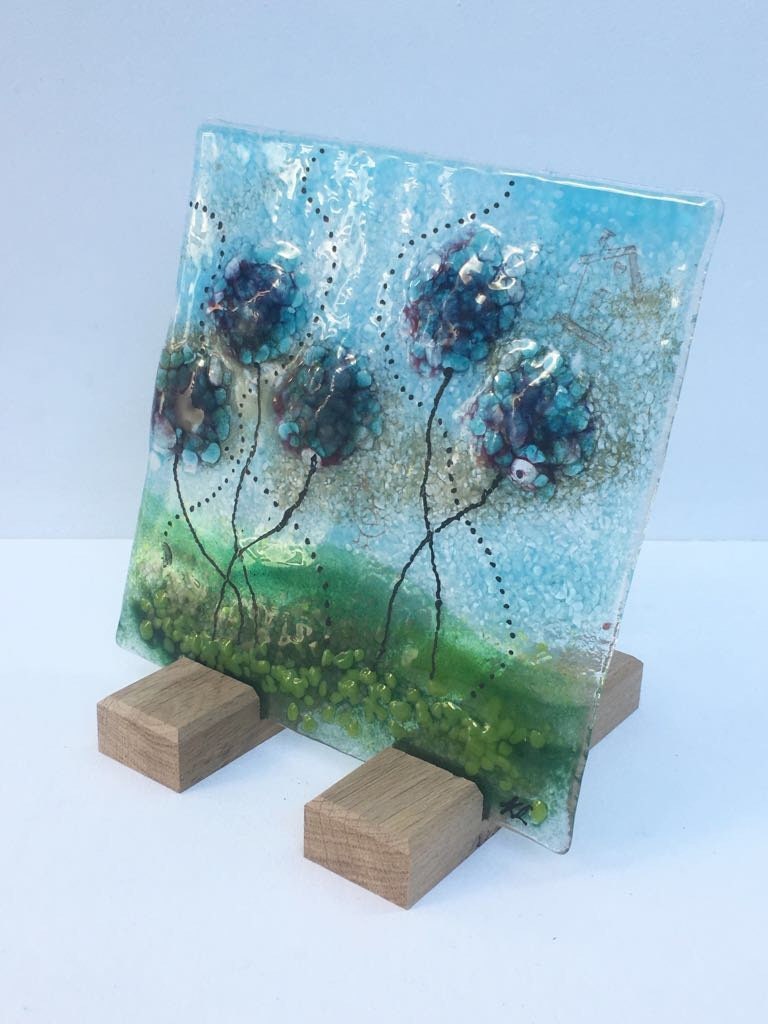 A Set of 2 Long Wooden Display Stands for Display of Larger Fused Glass ...