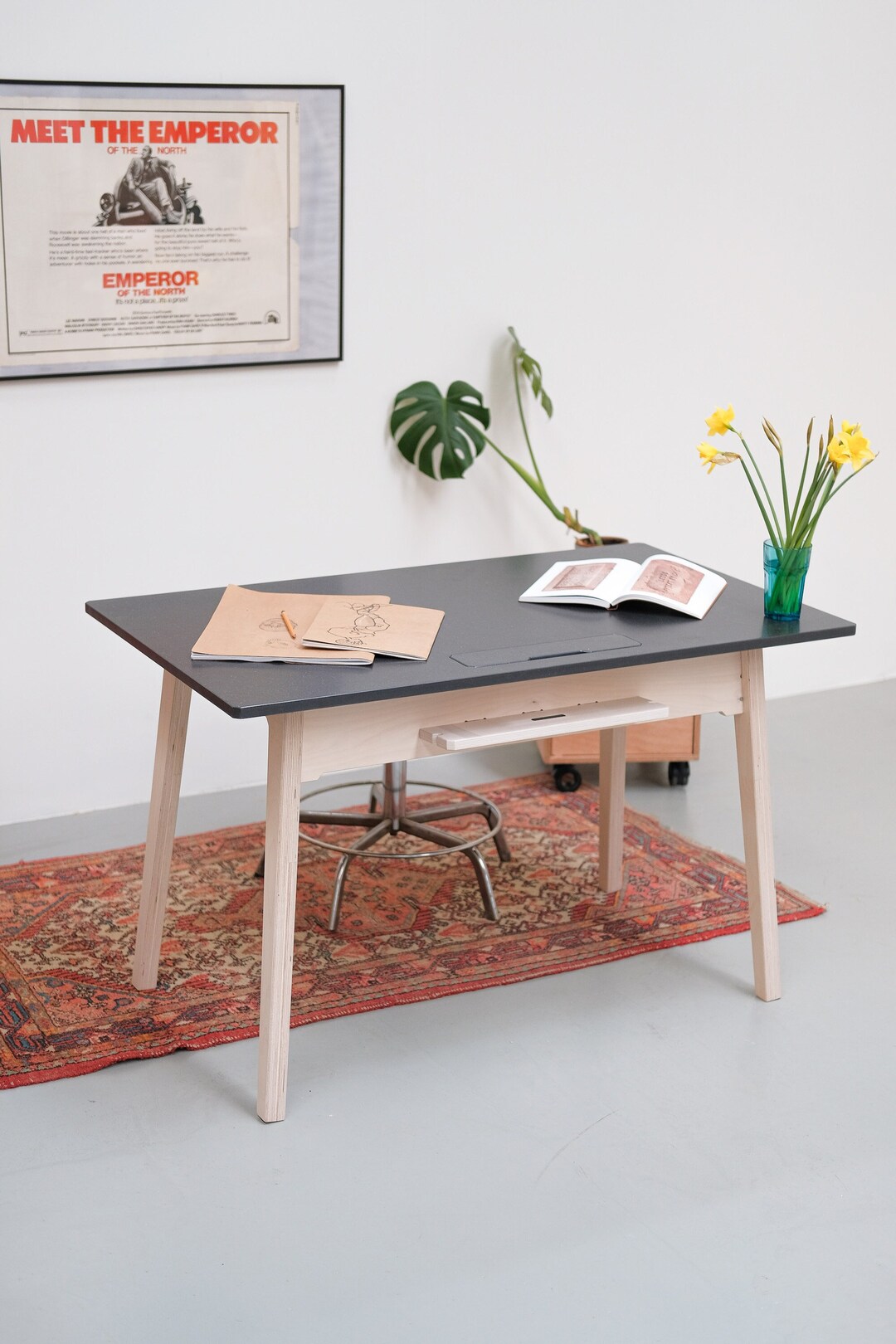 Black Wood Computer Desk Dark Studio Workbench Home Office Blake Desk ...