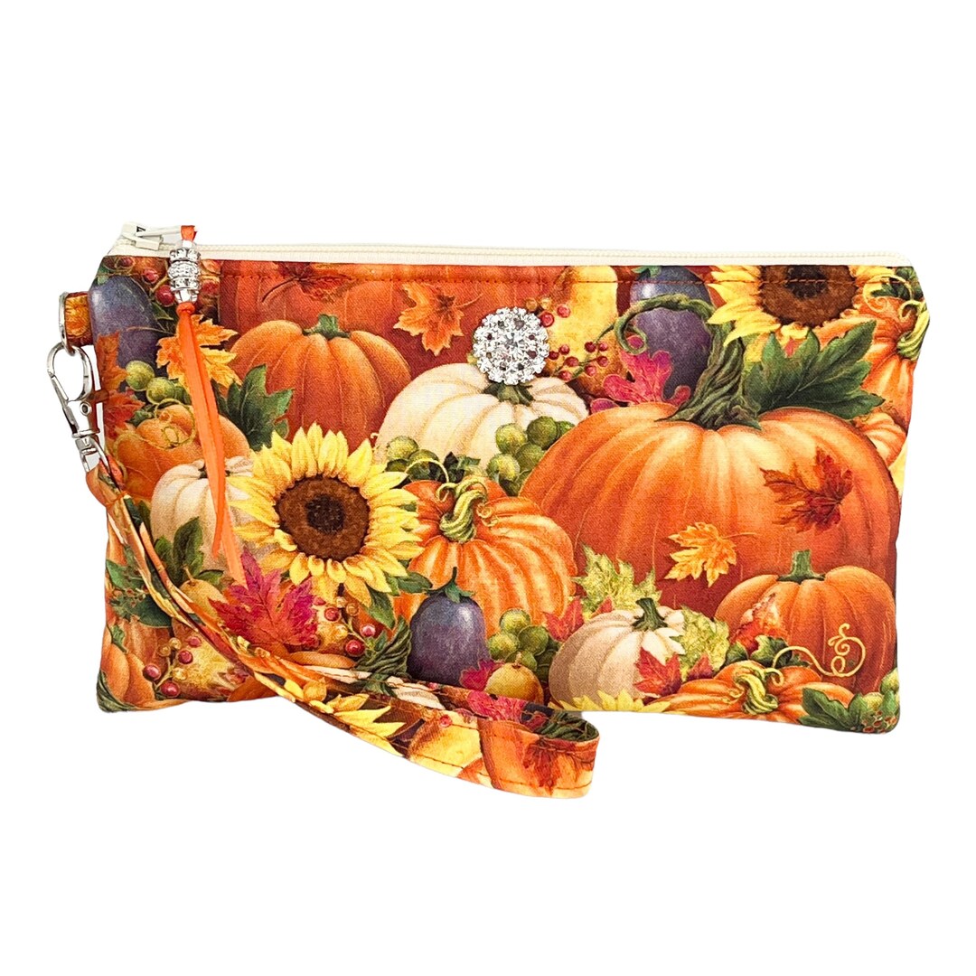 Fall Harvest Wristlet Purse, Thanksgiving, Holiday, Pumpkin, Sunflower ...