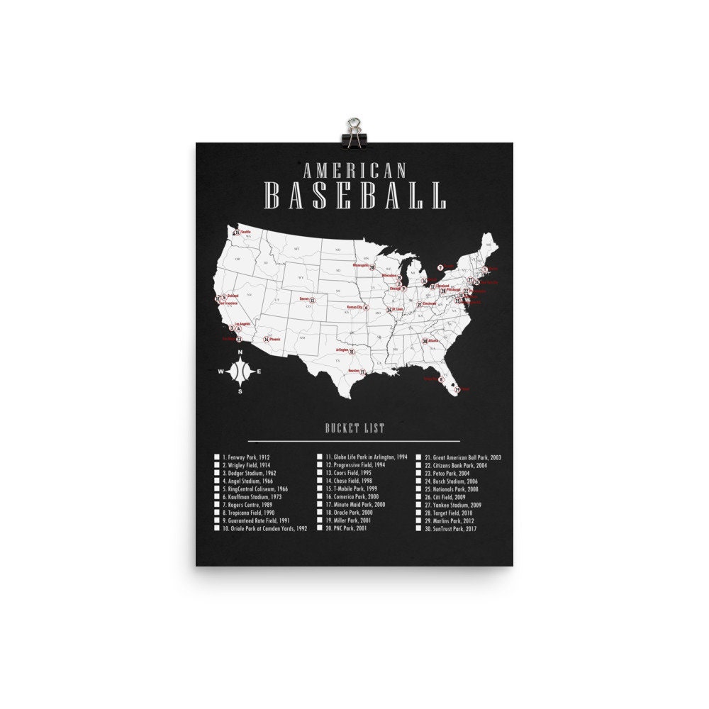 MLB Baseball Stadium Checklist Map Poster Updated Names 2019 - Etsy