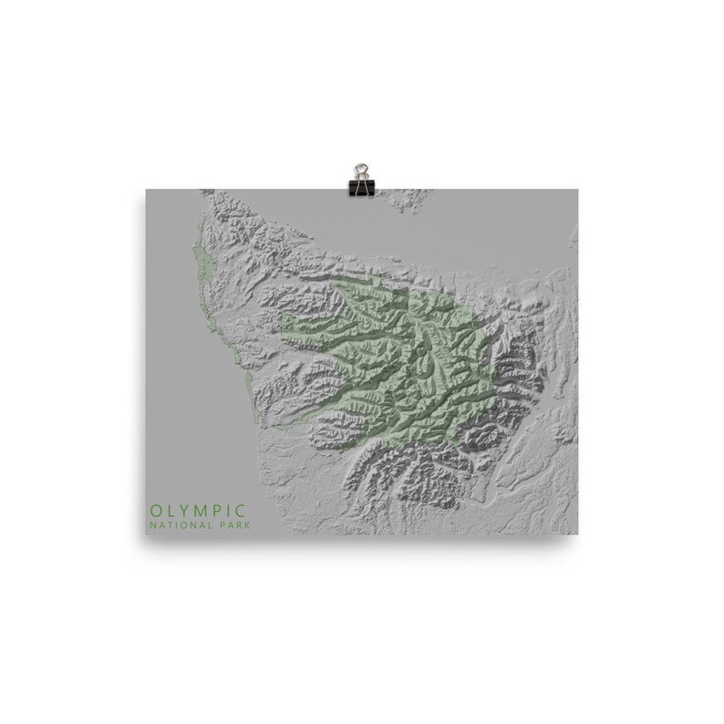 Olympic National Park Exaggerated Relief Map Poster | Etsy
