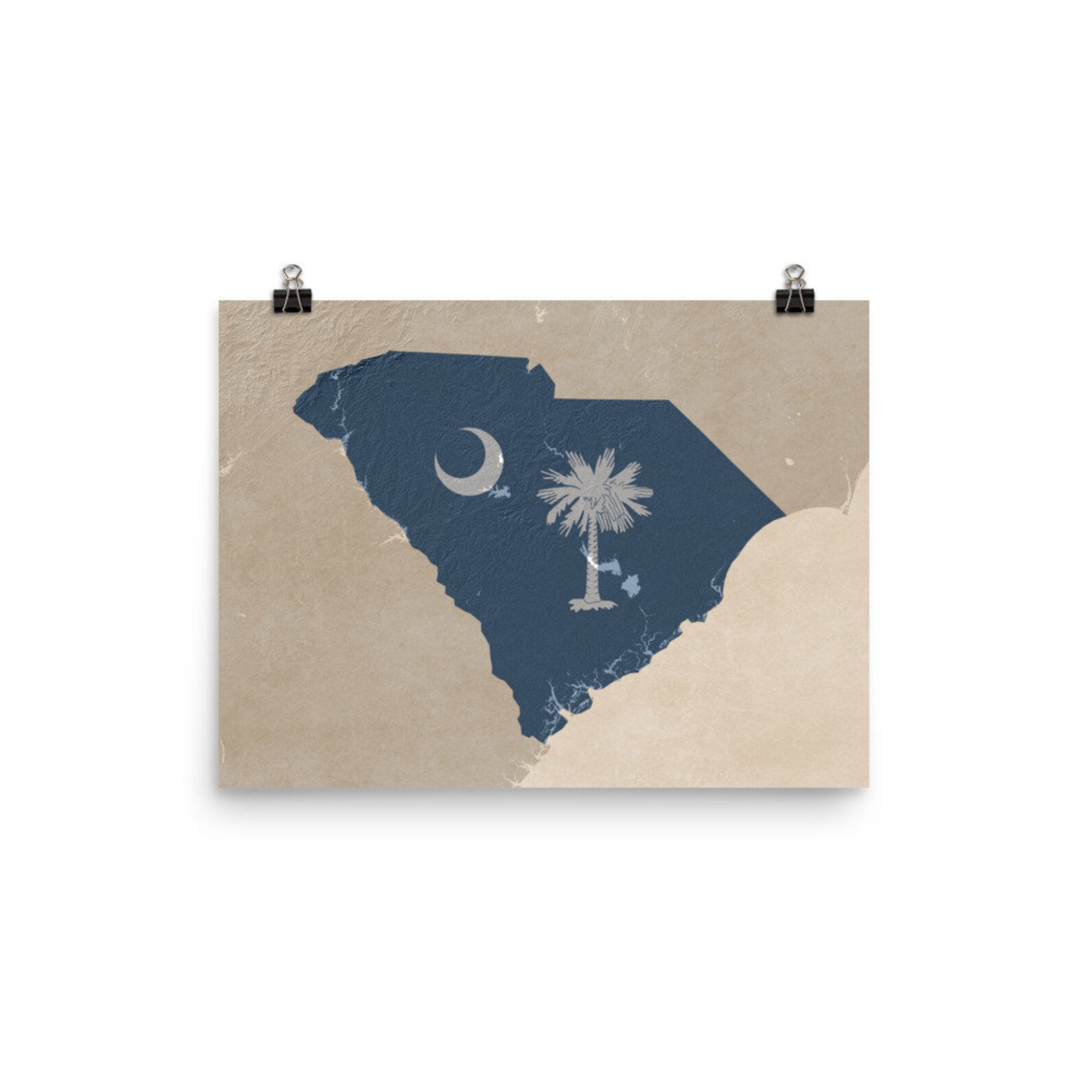 South Carolina Physical Map With State Flag Overlay Vintage - Etsy