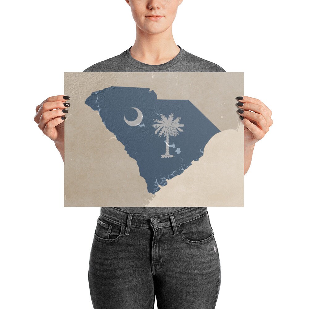 South Carolina Physical Map With State Flag Overlay Vintage - Etsy