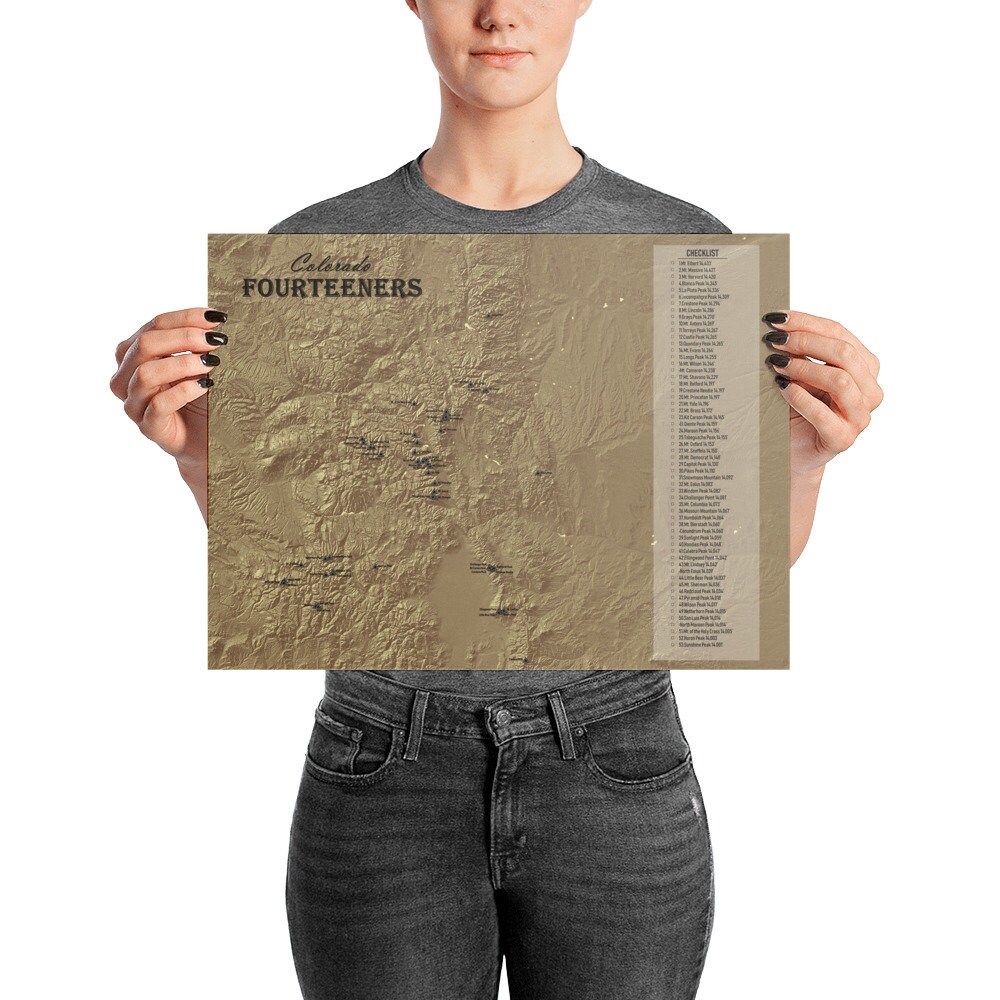 Colorado 14ers Checklist Map Print | Etsy