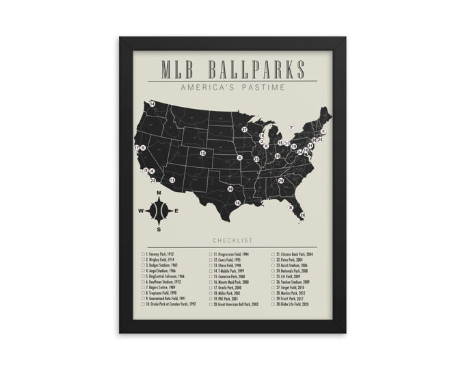 MLB Ballparks Checklist 2021 Update Map Poster Print Bucket List - Etsy