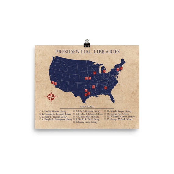Presidential Libraries Checklist Map Poster Vintage Style - Etsy