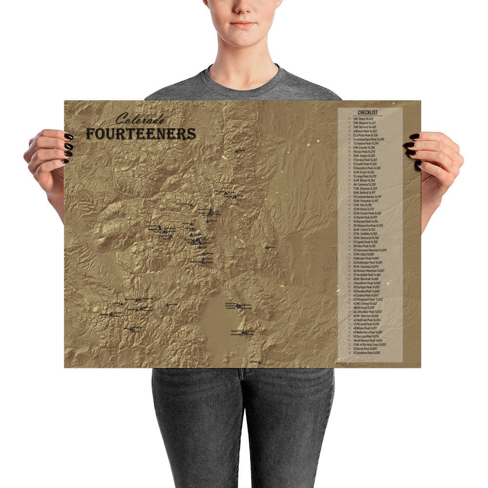 Colorado 14ers Checklist Map Print - Etsy