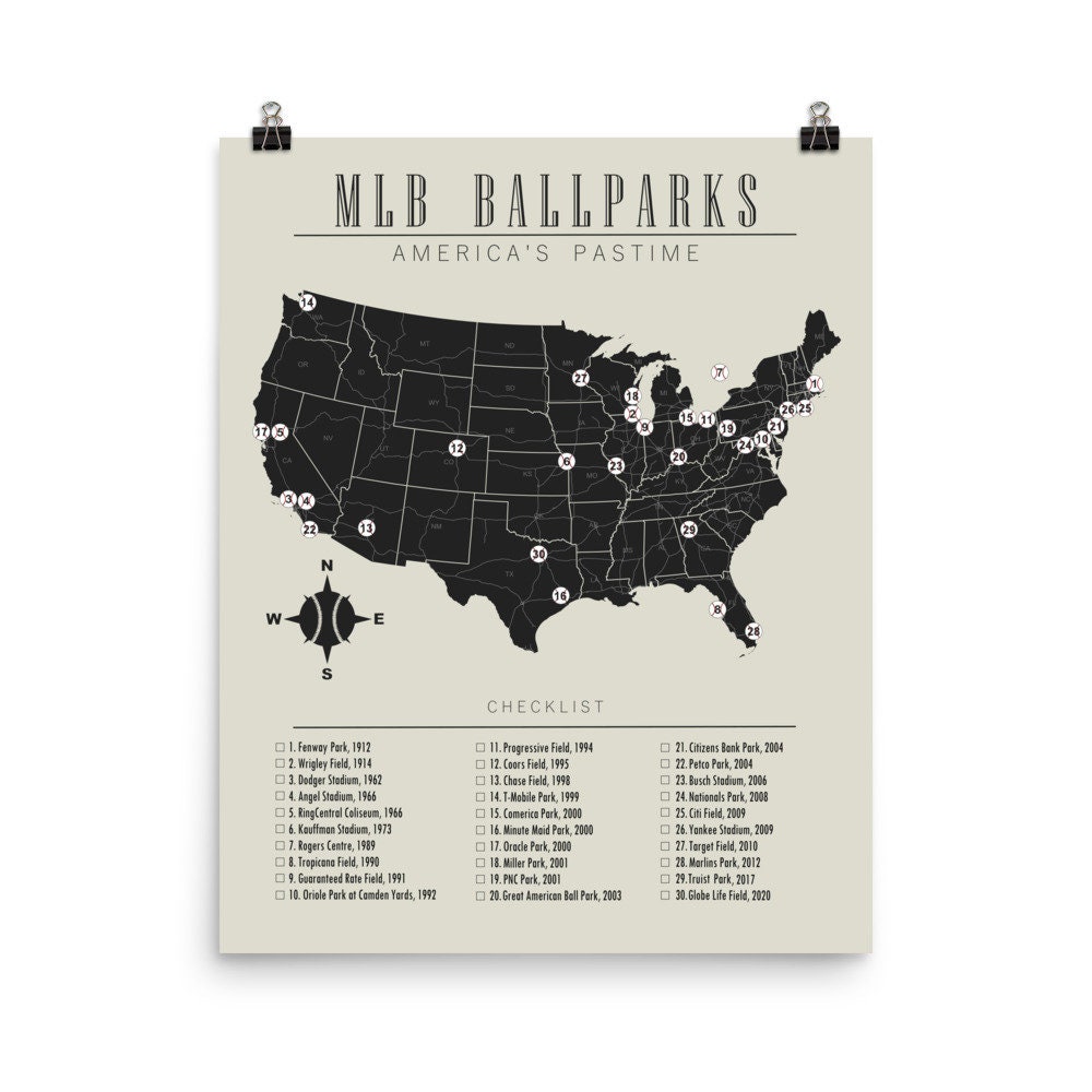 MLB Ballparks Checklist 2021 Update Map Poster Print - Etsy Canada