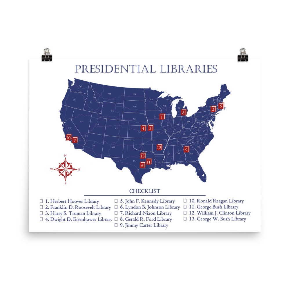 Presidential Libraries Checklist Poster - Etsy