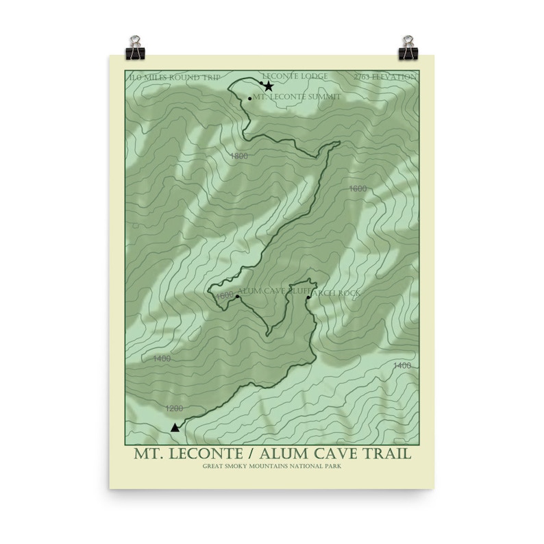 Mt. Leconte / Alum Cave Trail Topographic Map Poster - Etsy