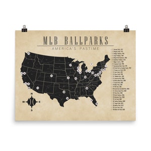 MLB Ballparks Checklist Map Poster 2021 Update Vintage Style - Etsy