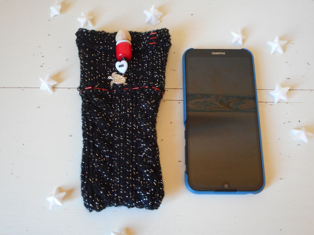 Black Knit Mobile Phone Cover or Handmade Black Knitted Case - Etsy