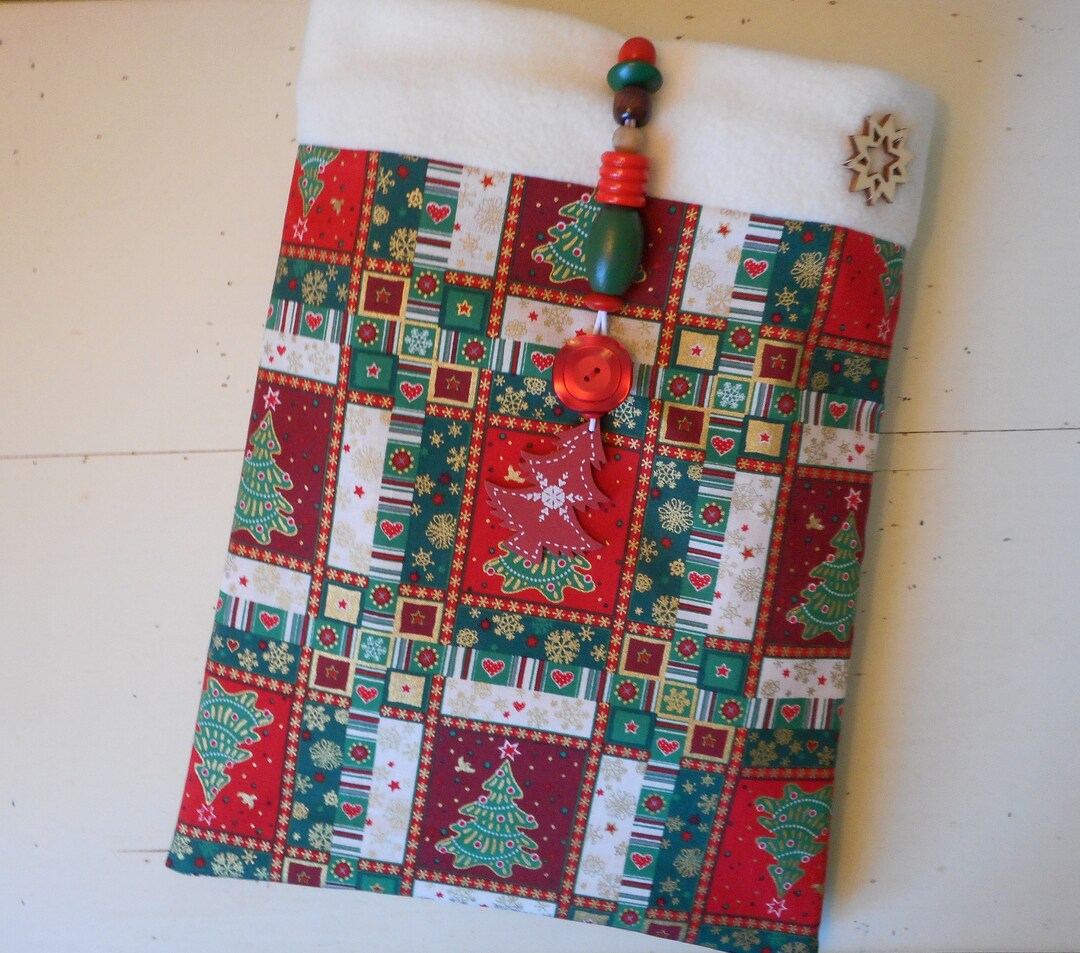 Extra Large Book Cover in Green and Red Fir Tree Fabric or Handmade ...