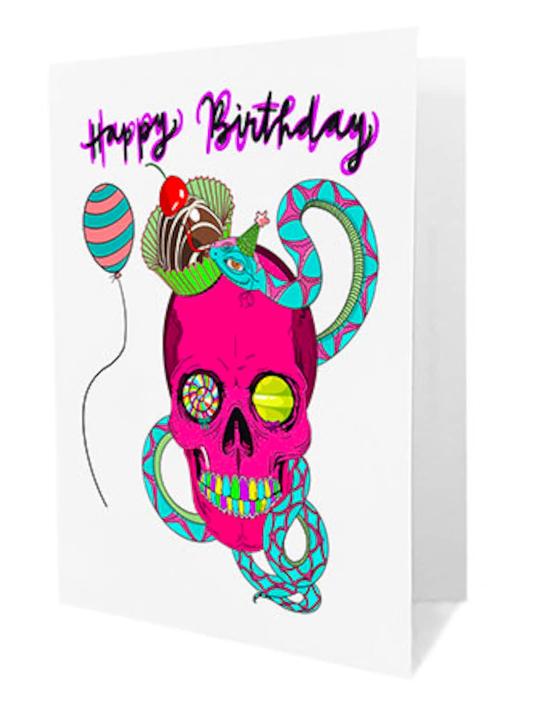 Happy Birthday Card Skull Candy Birthday Skull - Etsy