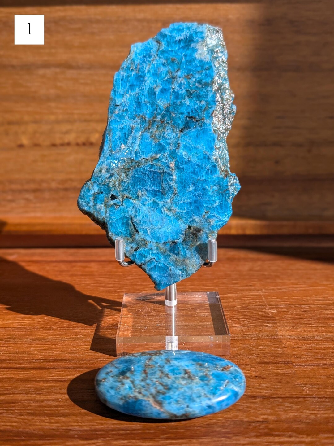 Blue Apatite Slab With Stand and Palm Stone Bundle • Polished Crystal ...