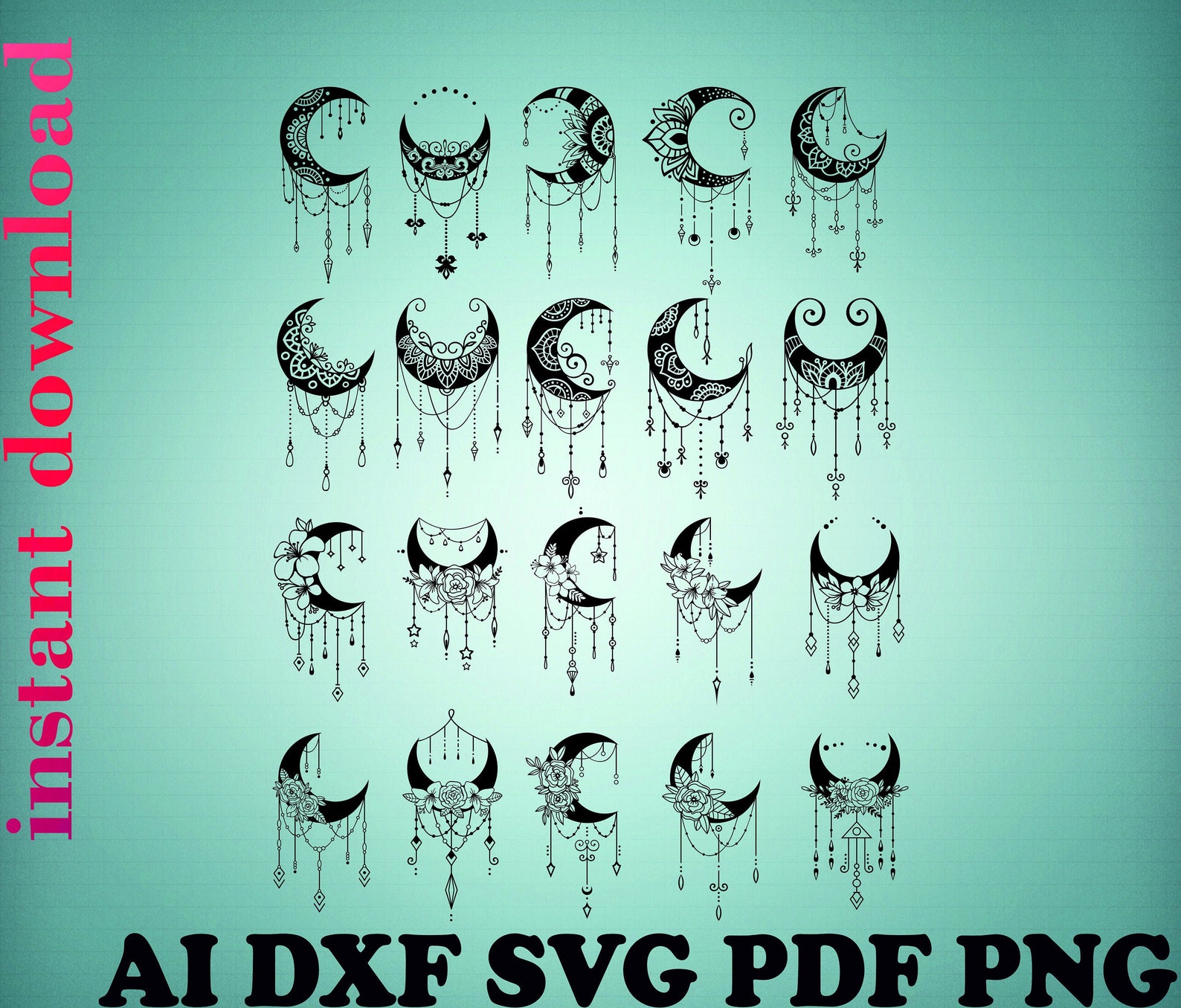 Electronic Models Laser Cutting Moon Print Moon Files Moon Svg Floral ...