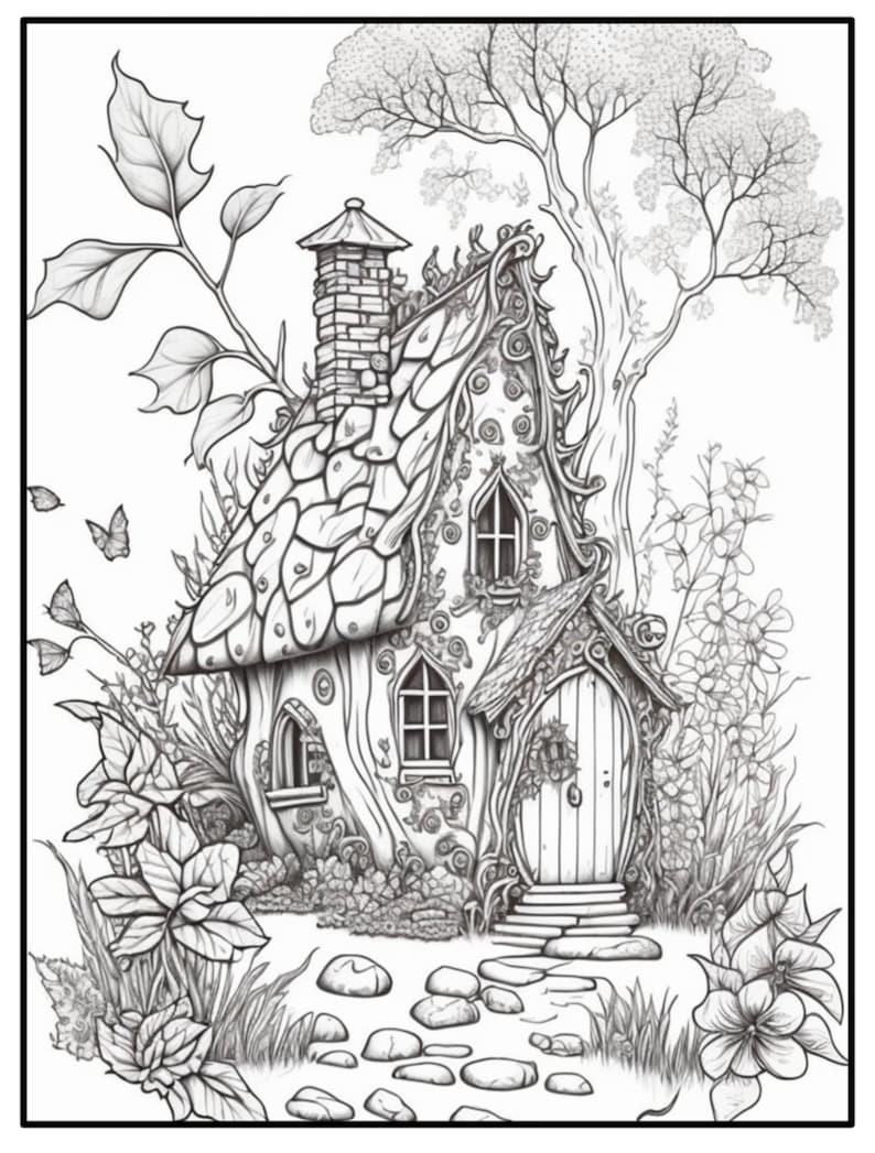 Fantasy Fairy Houses Coloring Book for Adults: Whimsical Fairy Houses ...