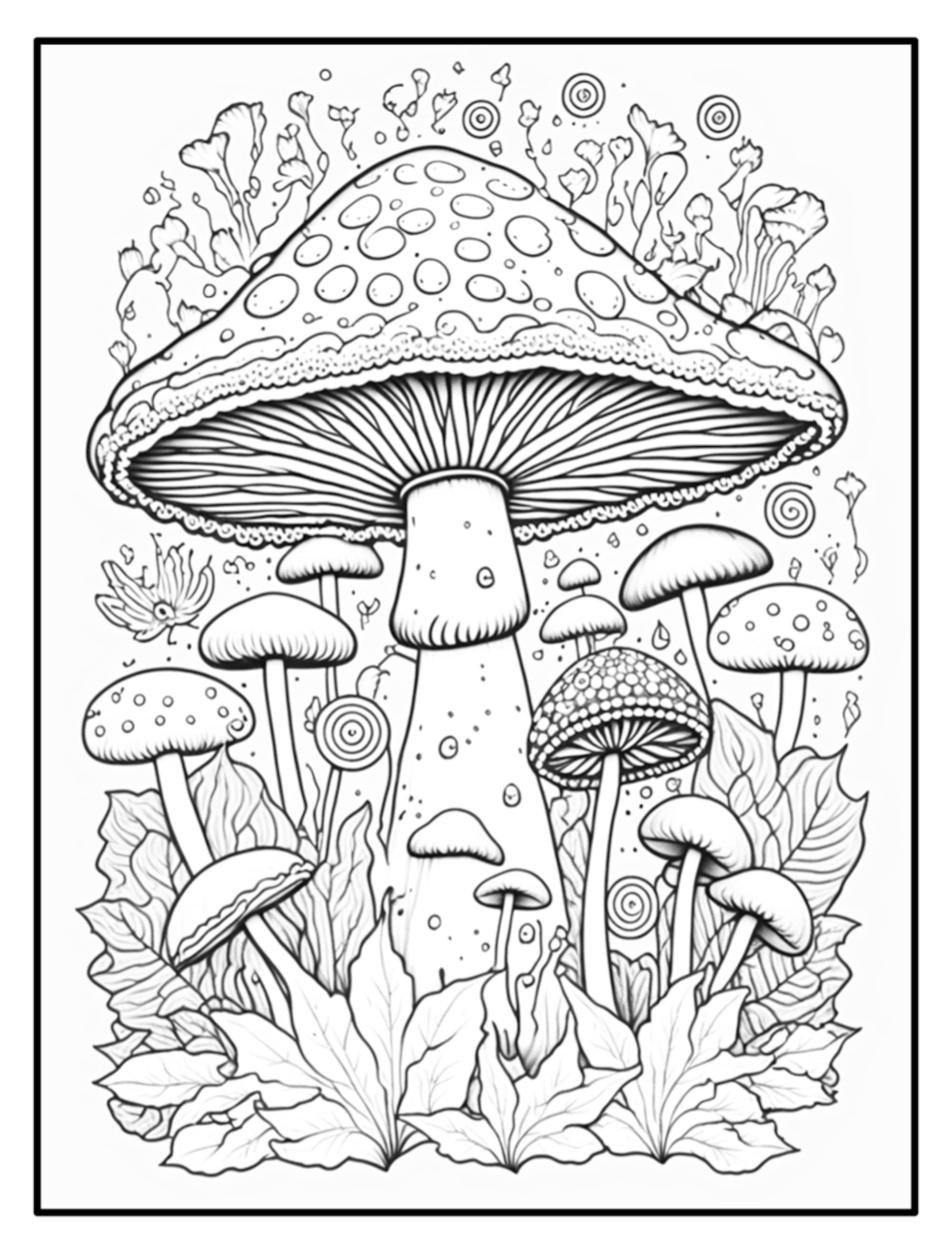 Mushroom Coloring Book: Mushroom Coloring Book for Stress Relief - Etsy