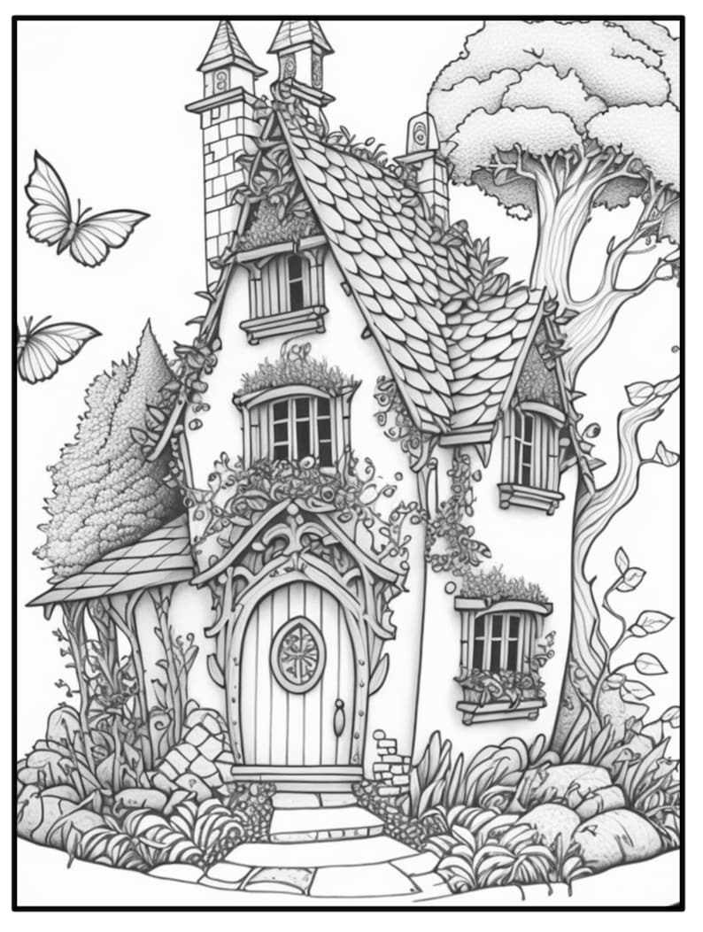 Fantasy Fairy Houses Coloring Book for Adults: Whimsical Fairy Houses ...