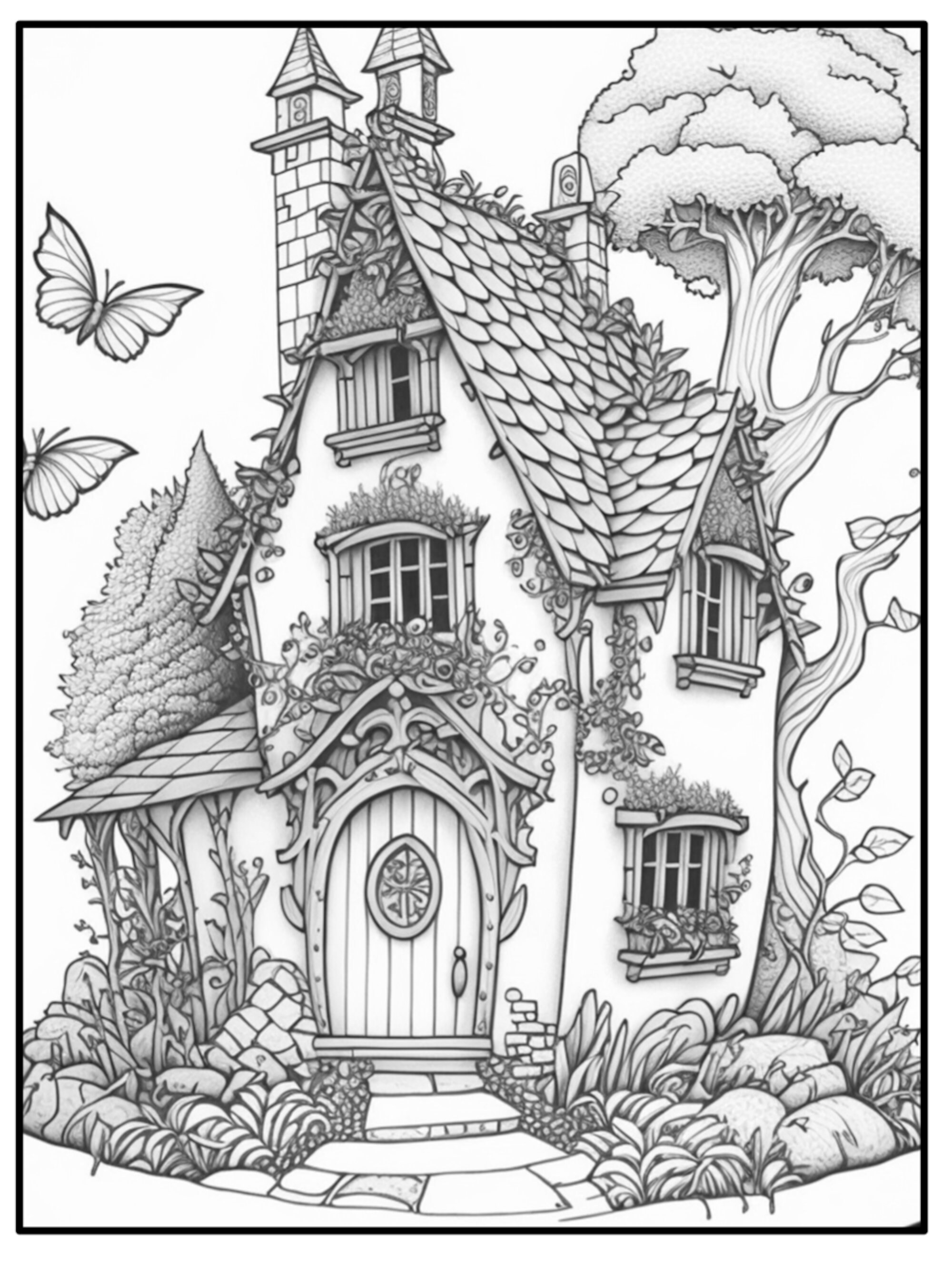 Fantasy Fairy Houses Coloring Book for Adults: Whimsical Fairy Houses ...