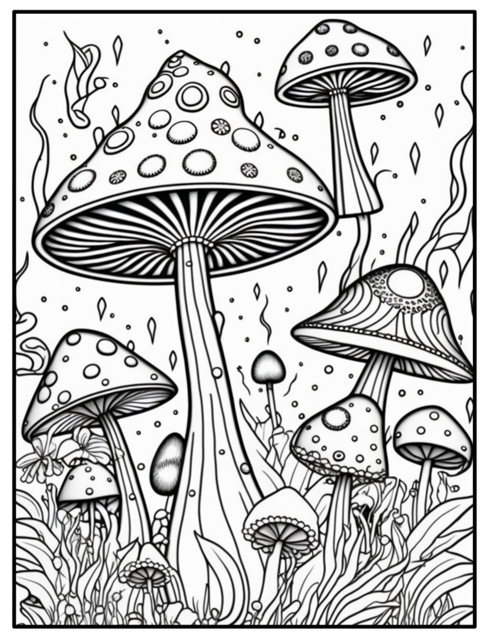 Mushroom Coloring Book: Mushroom Coloring Book for Stress Relief - Etsy