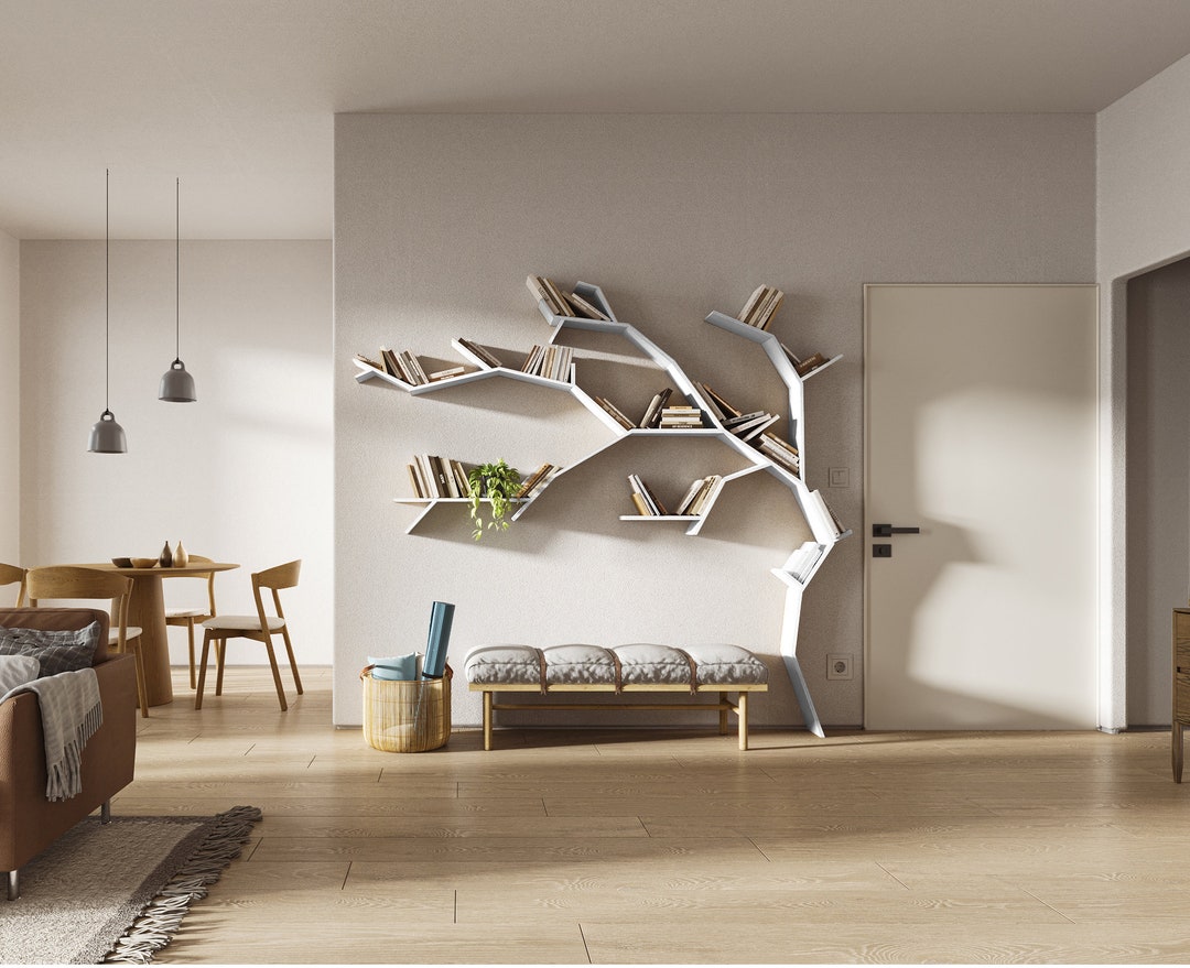 Tree Bookshelf Handmade Wooden Unique Book Case White - Etsy