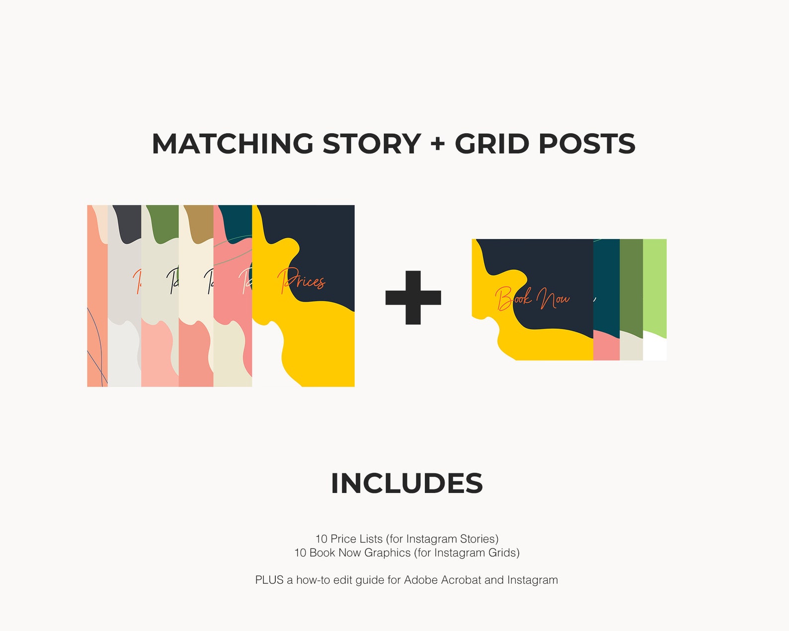 Colourful Price List Template Pack With Matching Grid Posts - Etsy